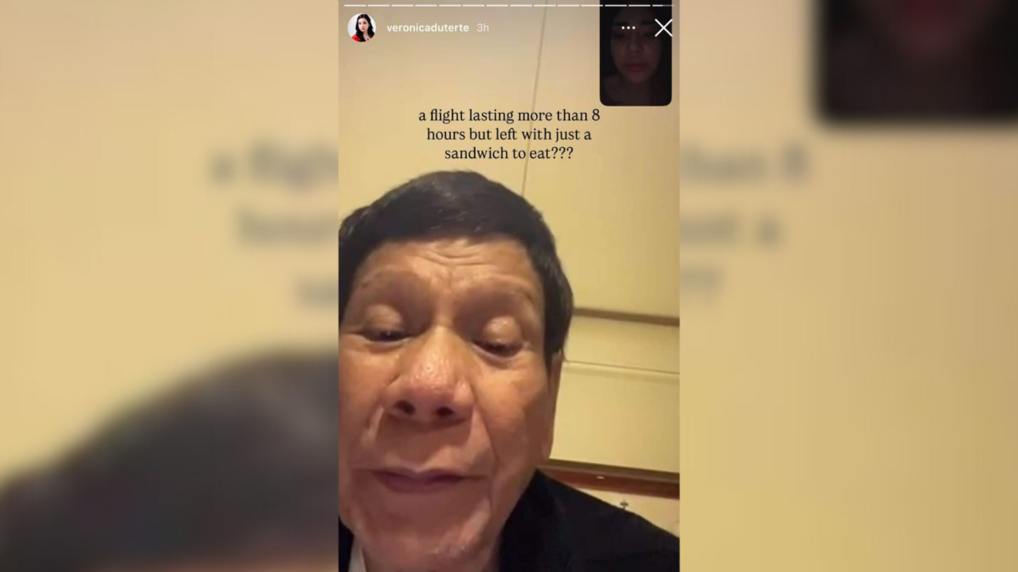 Kitty Duterte laments dad’s meager meal on flight to Dubai