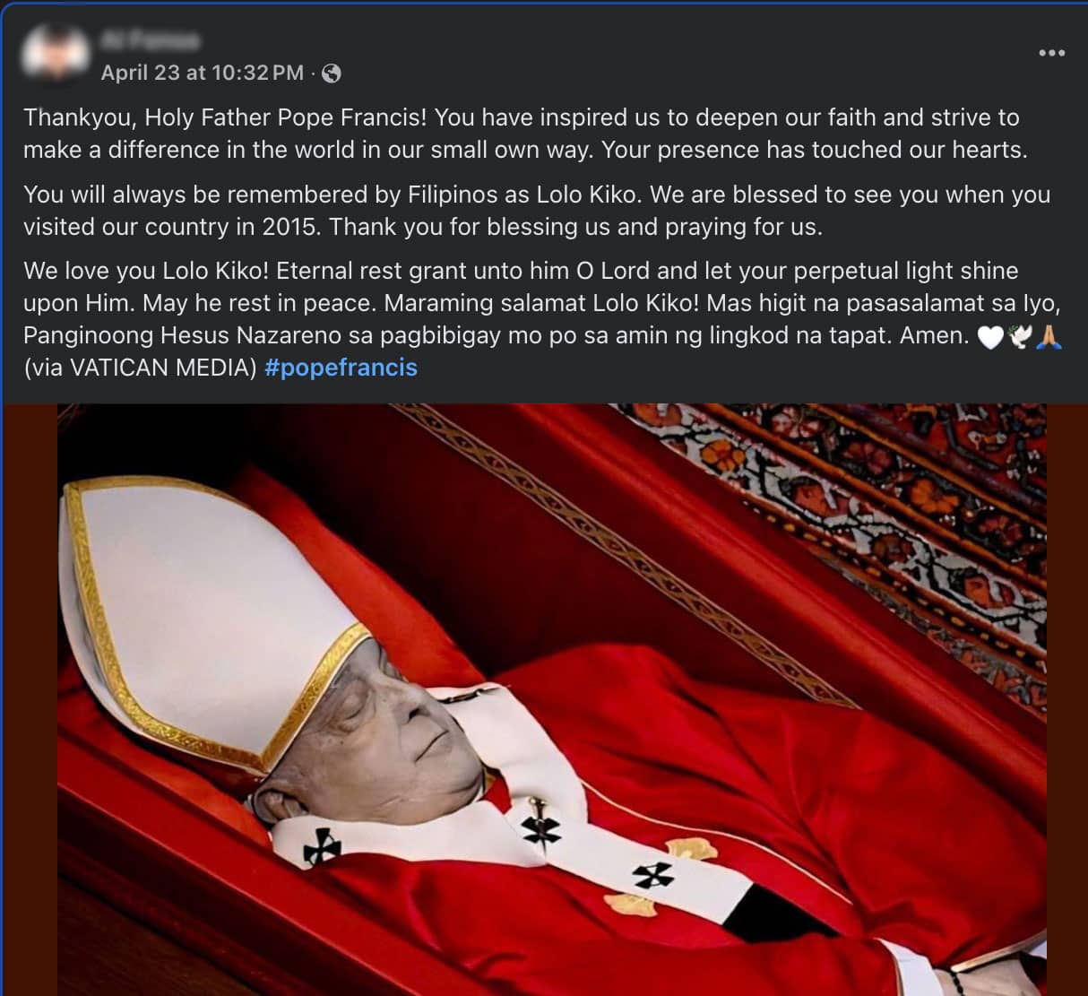 ‘Thank you Lolo Kiko’: Filipinos’ outpouring love for Pope Francis