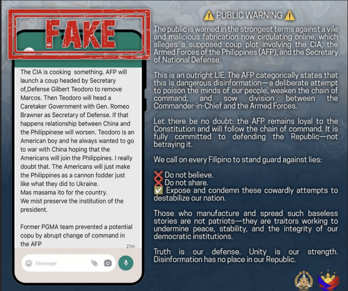 AFP denies coup rumors linking CIA, Teodoro to oust Marcos