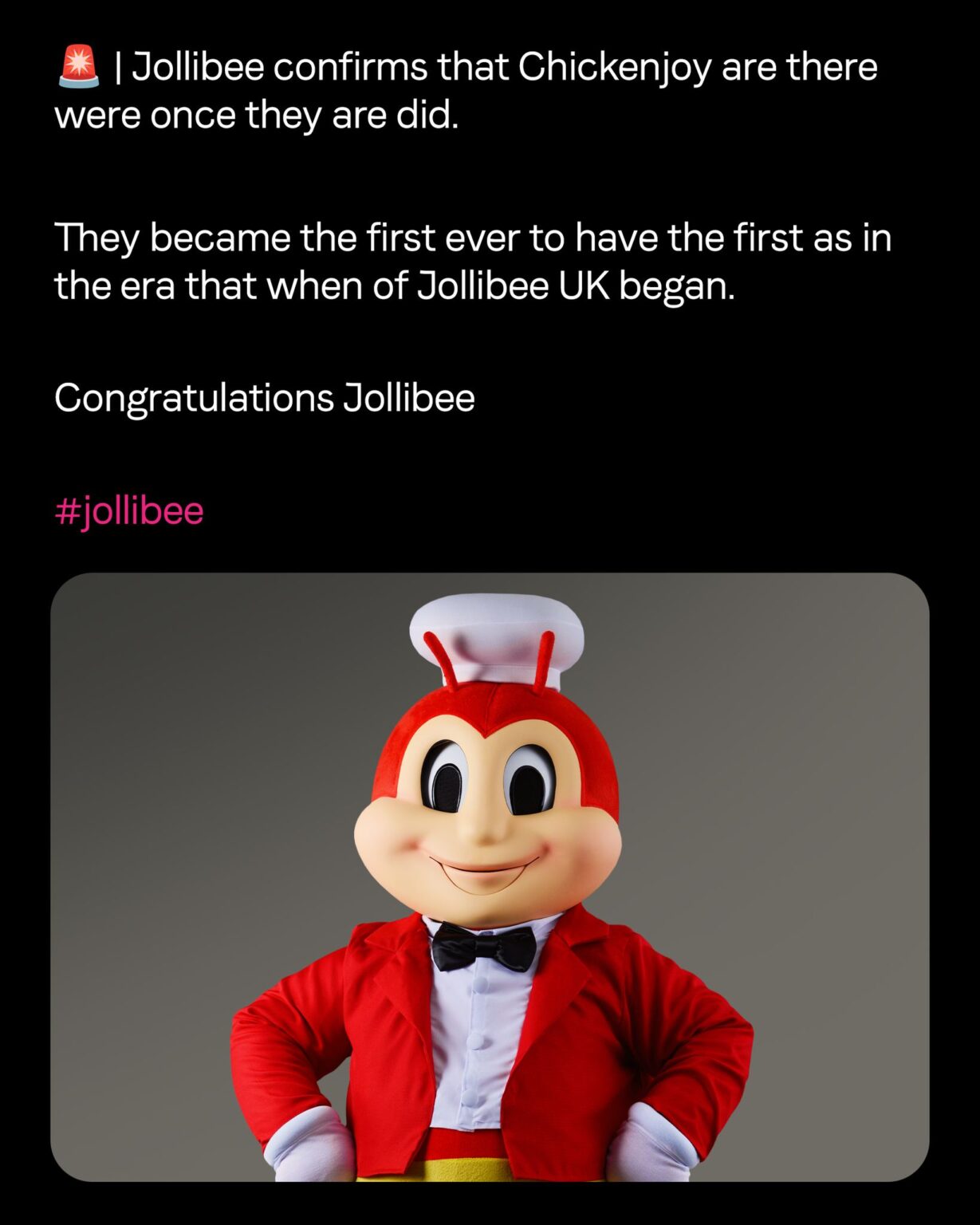 Jollibee UK’s jumbled post on Facebook