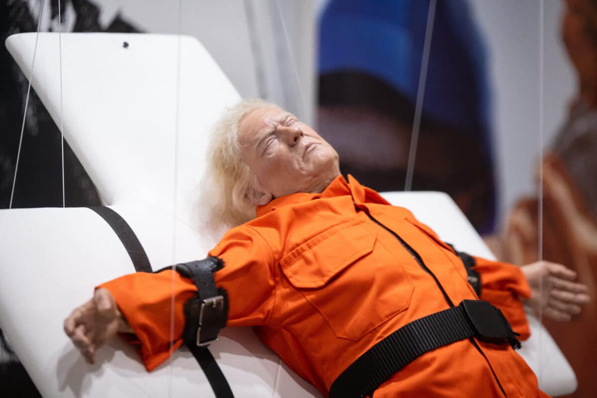 Sculpture of Trump strapped to a cross displayed in Switzerland