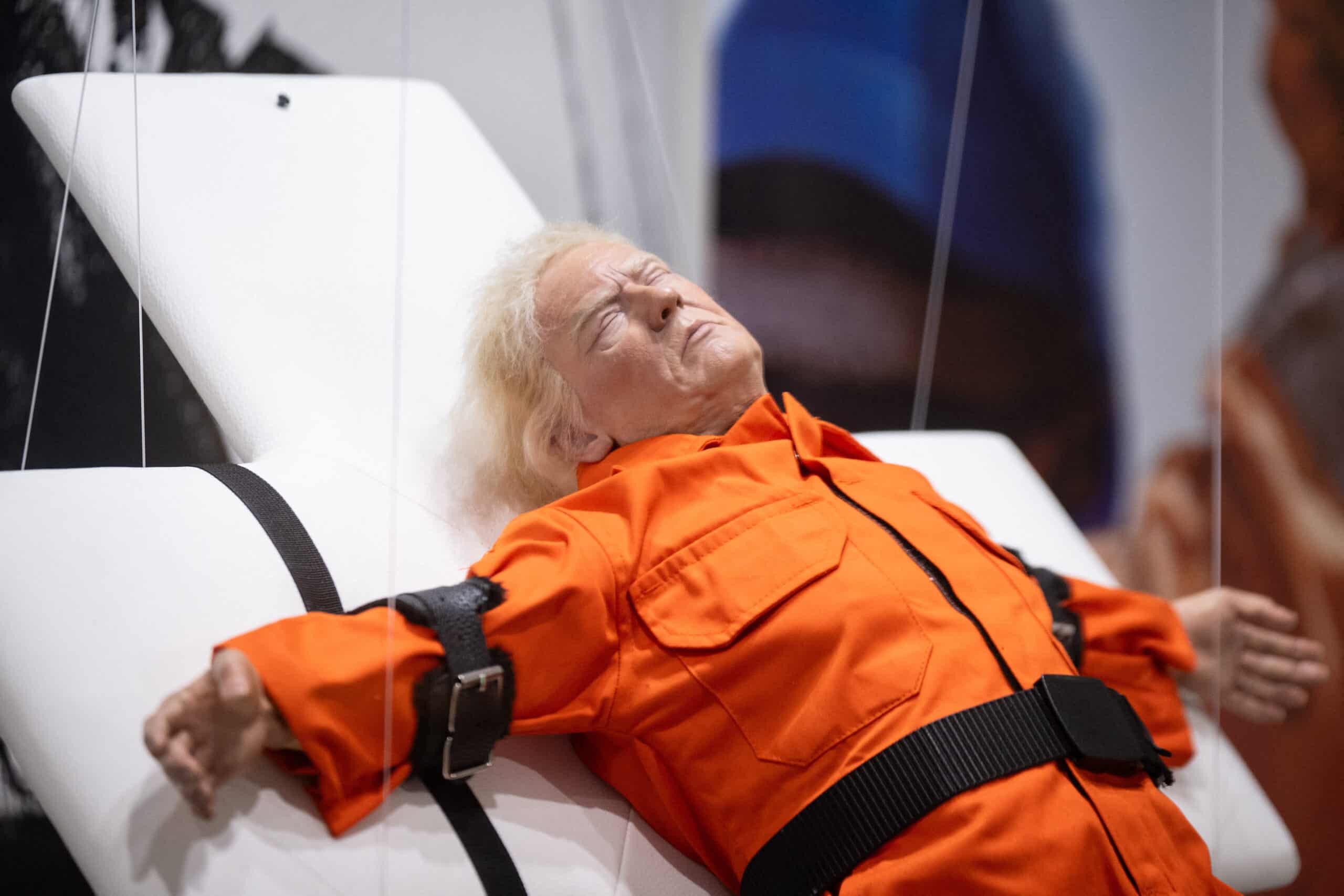 Sculpture of Trump strapped to a cross displayed in Switzerland