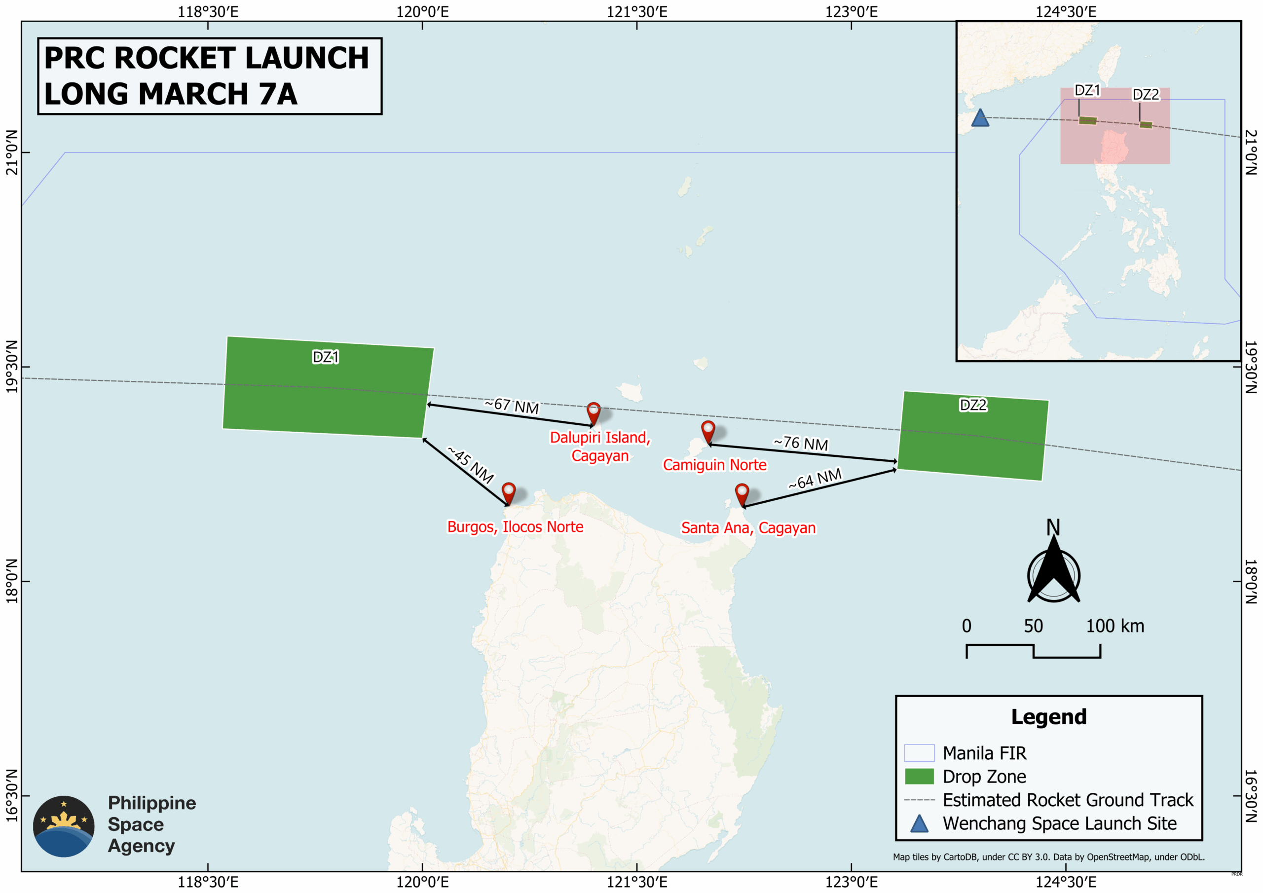 PhilSA confirms China rocket launch, drop zones north of Luzon